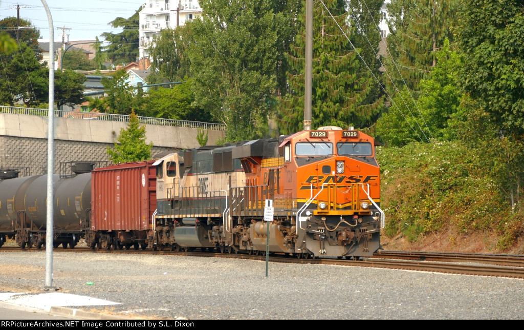 BNSF 7029 South empty oil at Bayside